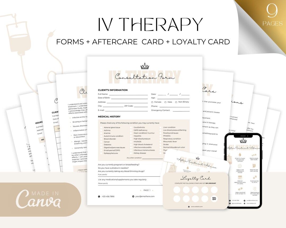 IV Therapy Template, IV Therapy Consent, Intravenous Therapy, Med Spa ...