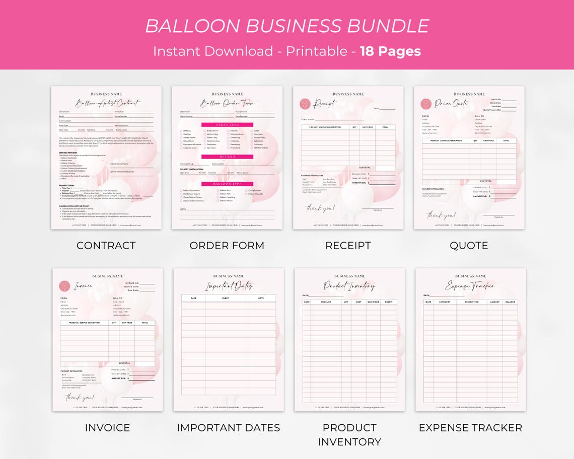 Balloon Artist Business Forms Bundle, Balloon Client Intake Form ...