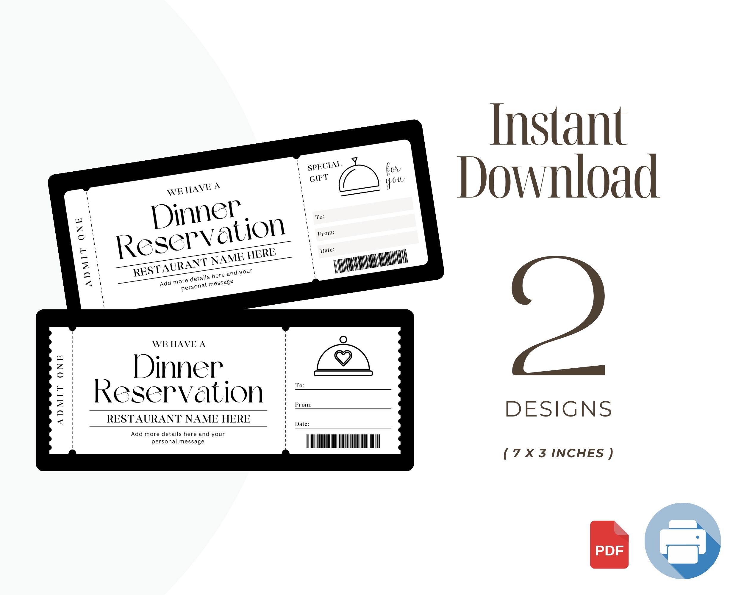 Dinner Reservation Ticket, Dinner Date Gift Voucher, Dinner Reservation ...