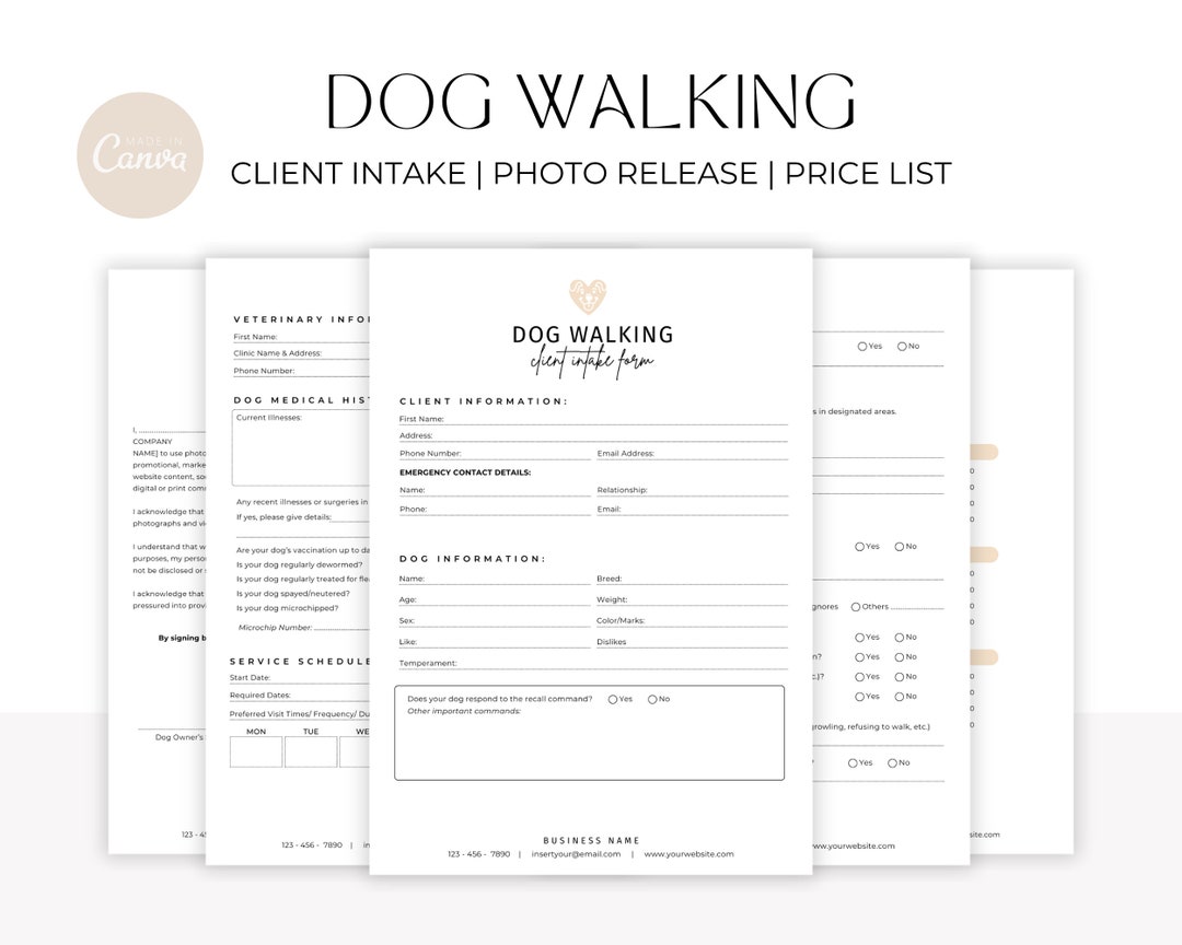Dog Walking Service Agreement/contract Template, Editable & Printable ...