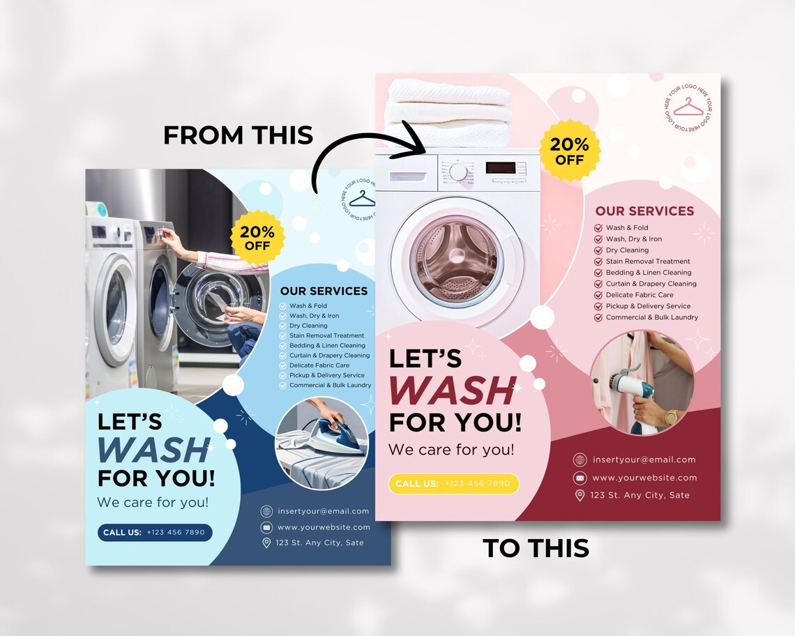 Laundry Services Flyer Template, Laundry Business Promo Flyer, DIY ...