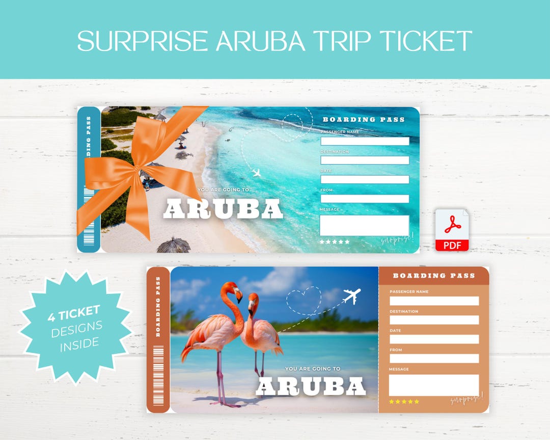 Printable Aruba Surprise Trip Gift Ticket, Printable Aruba Boarding ...