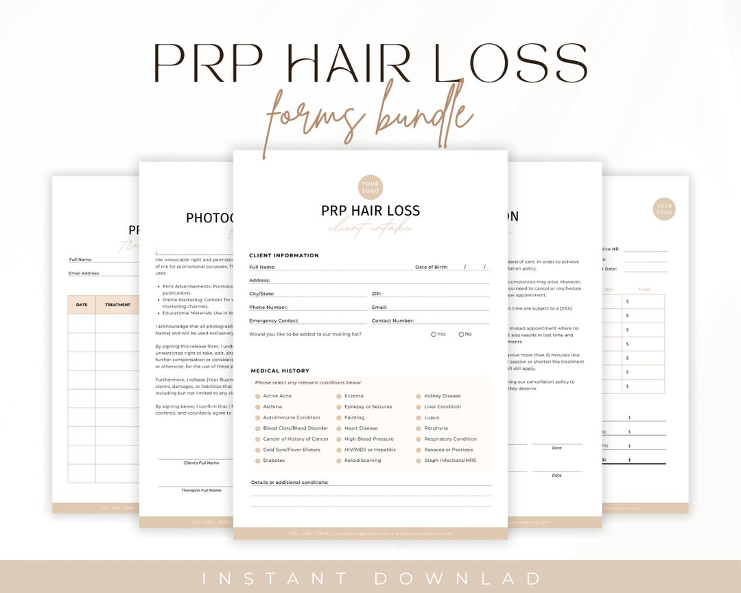 Editable PRP Injection Hair Loss Consent Intake Forms, Platelet Rich ...
