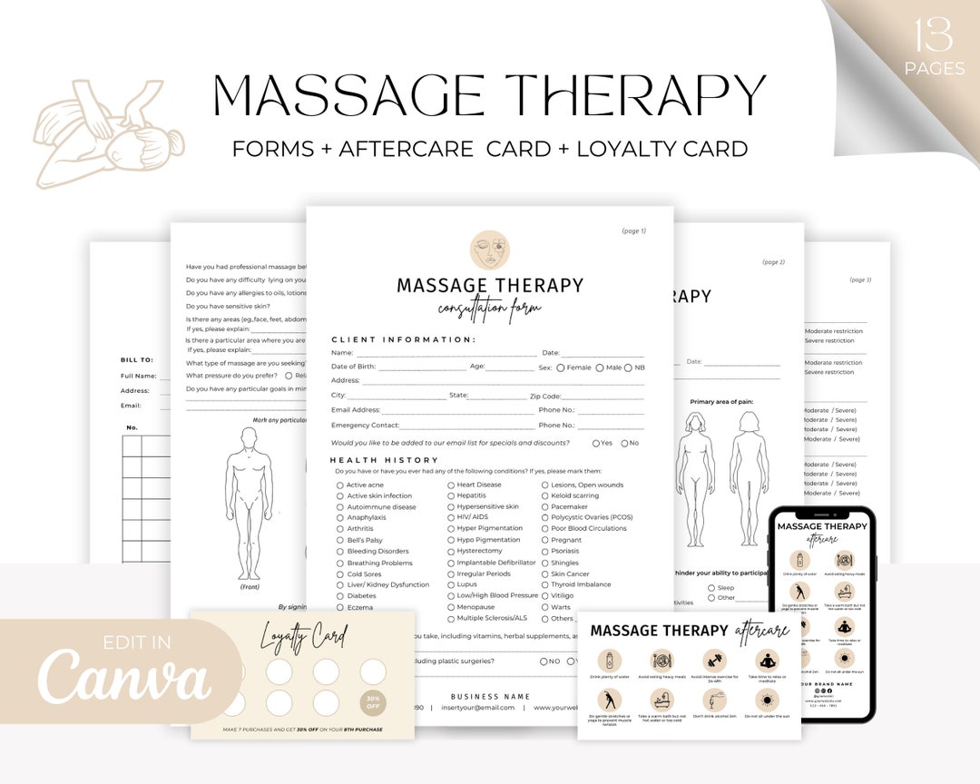 Massage Therapy Forms | Massage Consent | Esthetician Templates ...