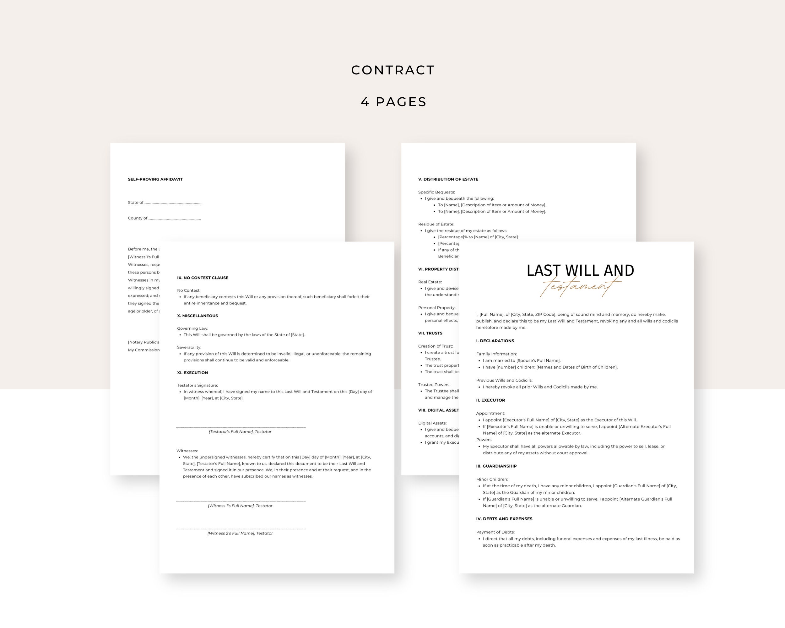 Last Will and Testament Template, Editable Will Document, Living Will ...