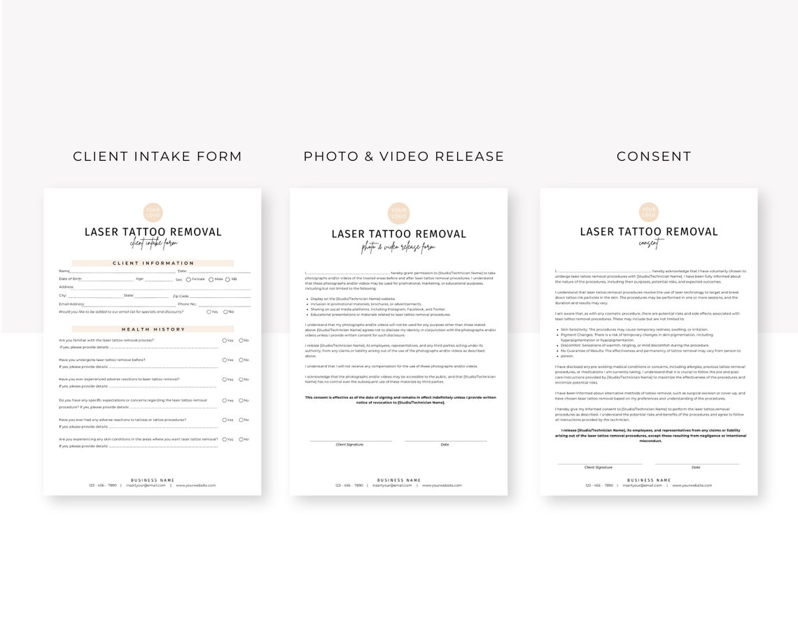 Laser Tattoo Removal Forms Bundle, Tattoo Removal Consultation Forms ...