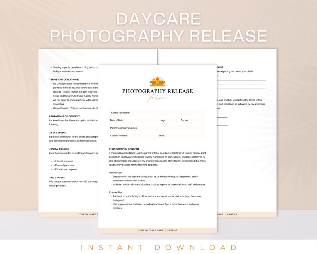 Daycare Photo Release Form, Photo Release, Photo Consent, Daycare Form ...
