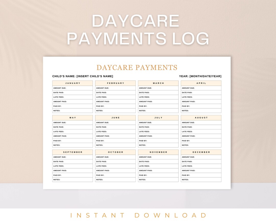 Daycare Payments Log Printable, Daycare Payments, Daycare Tuition ...