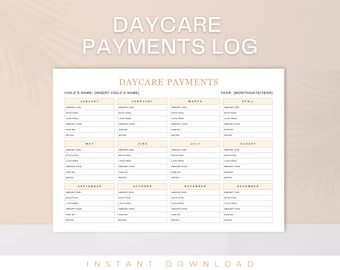 Daycare Payments Log Printable, Daycare Payments, Daycare Tuition ...