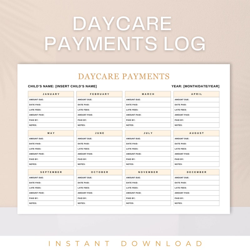 Daycare Payment Record - Etsy