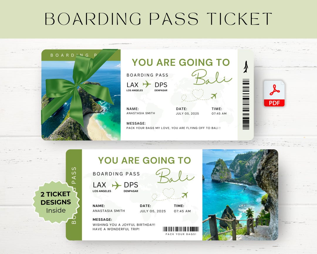 Bali Indonesia Boarding Pass, Bali Trip Ticket, Bali Surprise Trip Gift ...