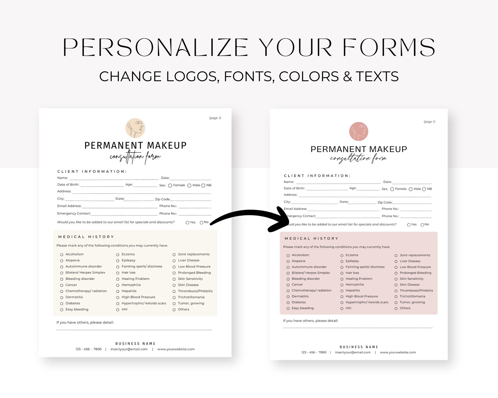 Permanent Makeup Forms Editable PMU Consent Form Template Printable ...