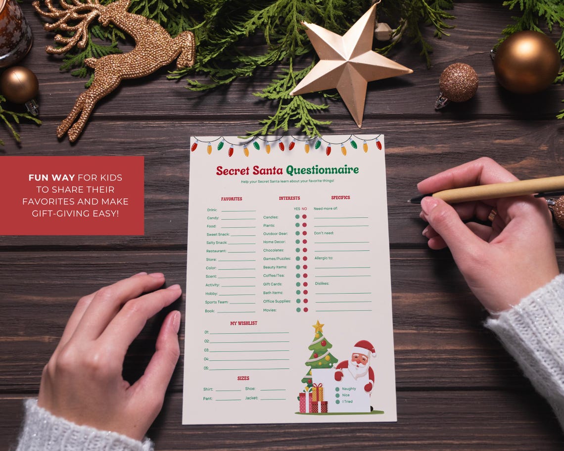 Secret Santa Questionnaire Template 4, Christmas Gift Exchange ...