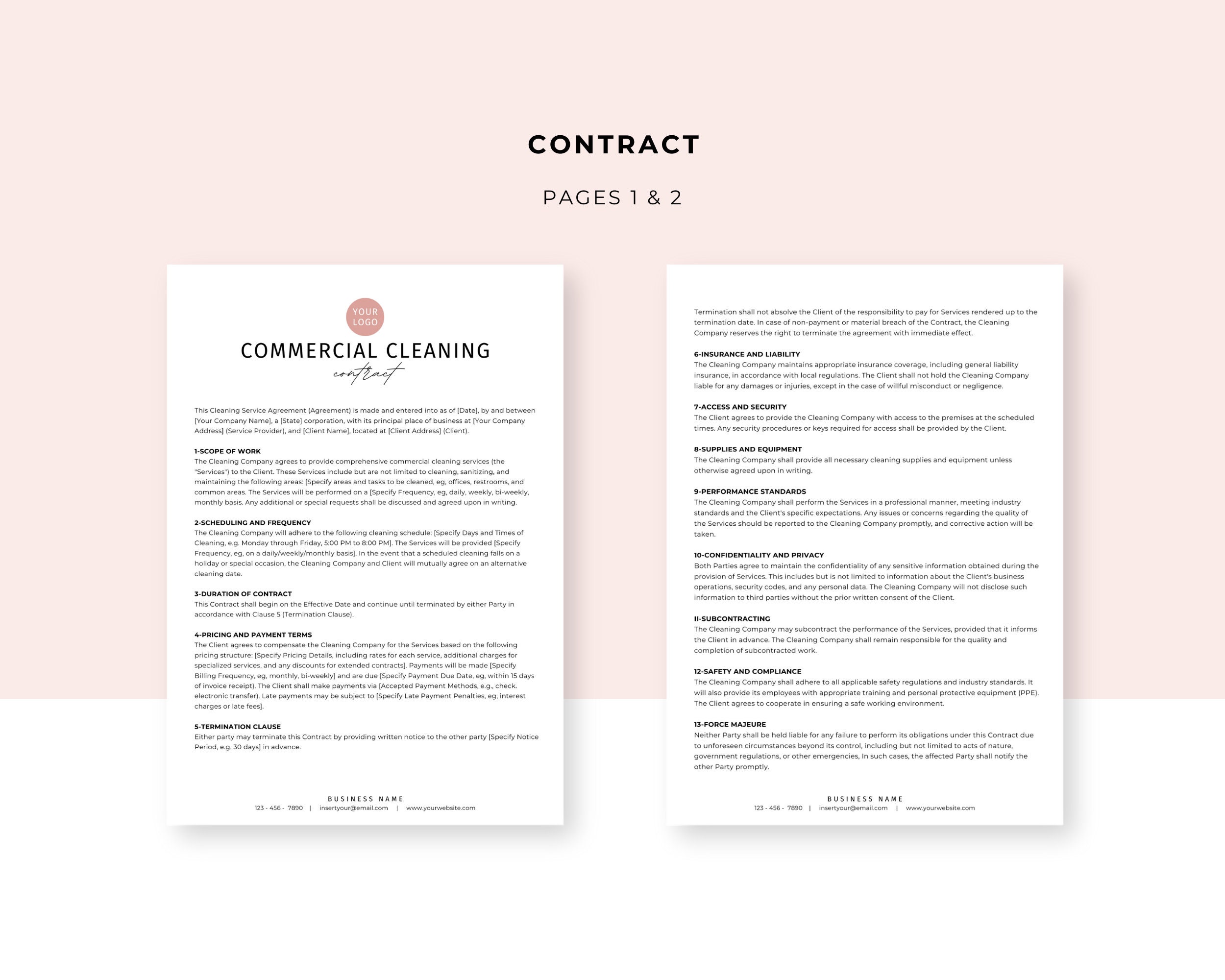 Commercial Cleaning Contract, Cleaning Company Services Agreement ...