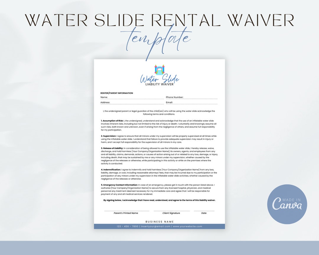 Inflatable Water Slide Liability Waiver, Waterslide Consent Form ...