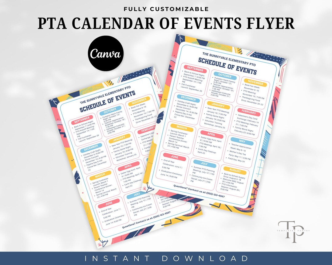 PTA/PTO Calendar of Events Flyer Template, Pta Pto Flyer, School Education, School Marketing ...