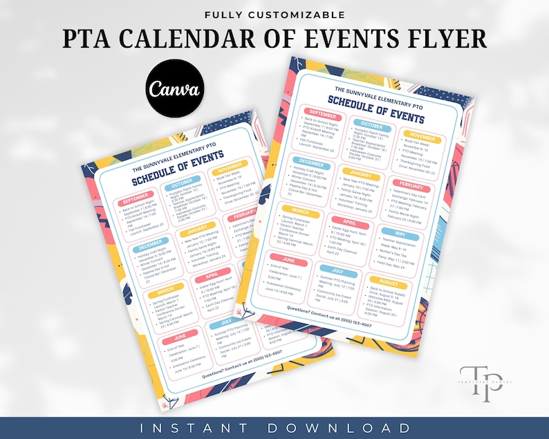 PTA/PTO Calendar of Events Flyer Template, Pta Pto Flyer, School ...