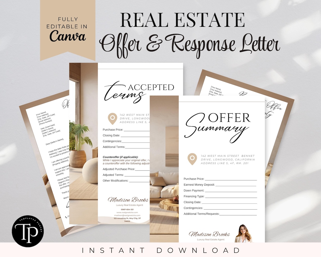 Editable Real Estate Offer & Response Letter, Offer Summary Cover Sheet ...