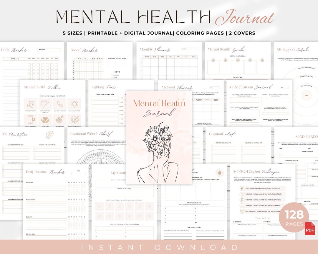 Mental Health Journal PDF Bundle, Mental Health Journal Workbook ...