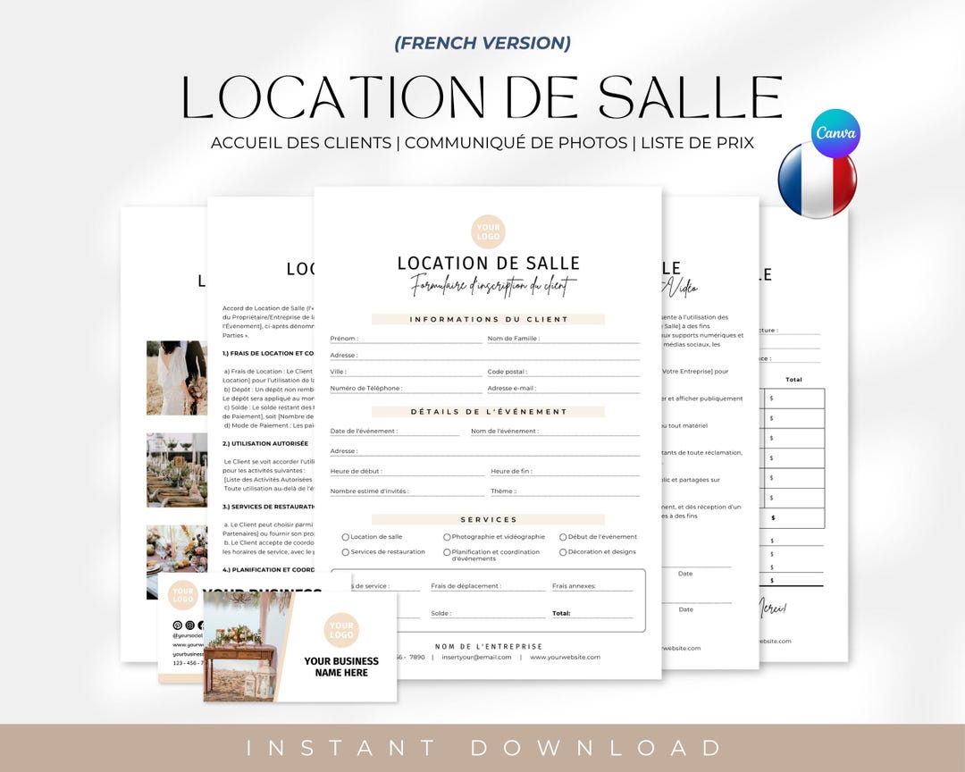 FRENCH VERSION Venue Rental Forms Bundle, Wedding Venue Contract, Event ...