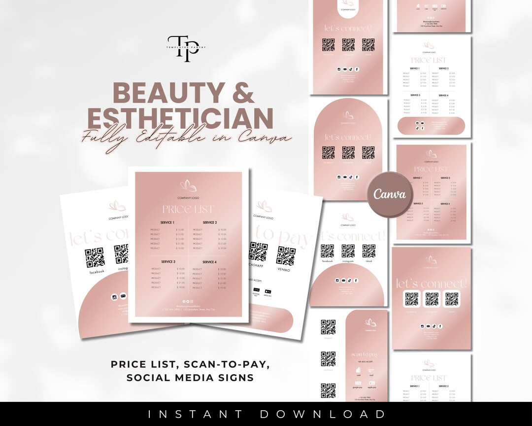 Beauty Esthetician Price List Template & Scan to Pay Template QR Code ...