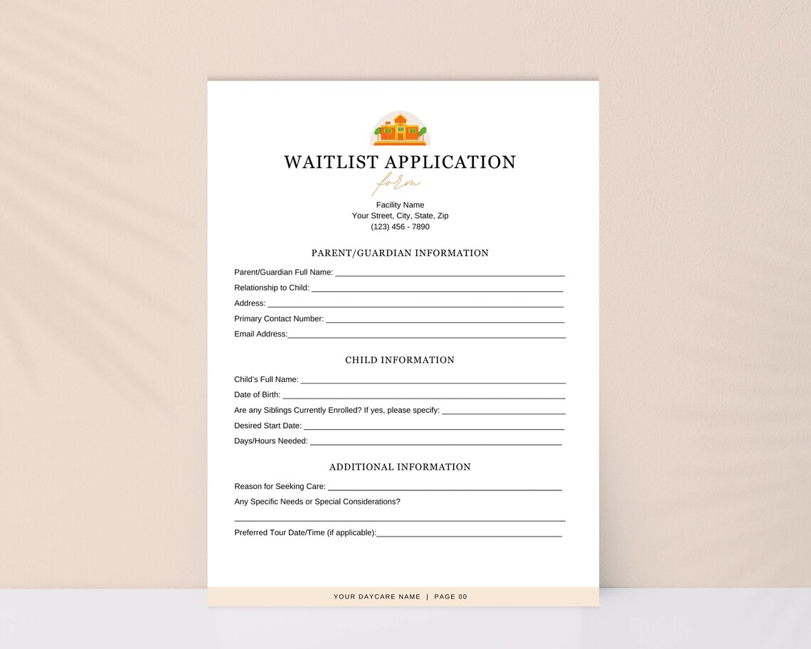 Daycare Waitlist Application Form, Childcare Waitlist Request Form ...