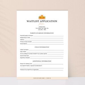 Daycare Waitlist Application Form, Childcare Waitlist Request Form ...