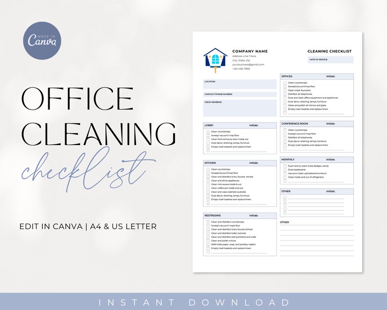 Office Cleaning Checklist, Cleaning Checklist for Cleaning Service ...