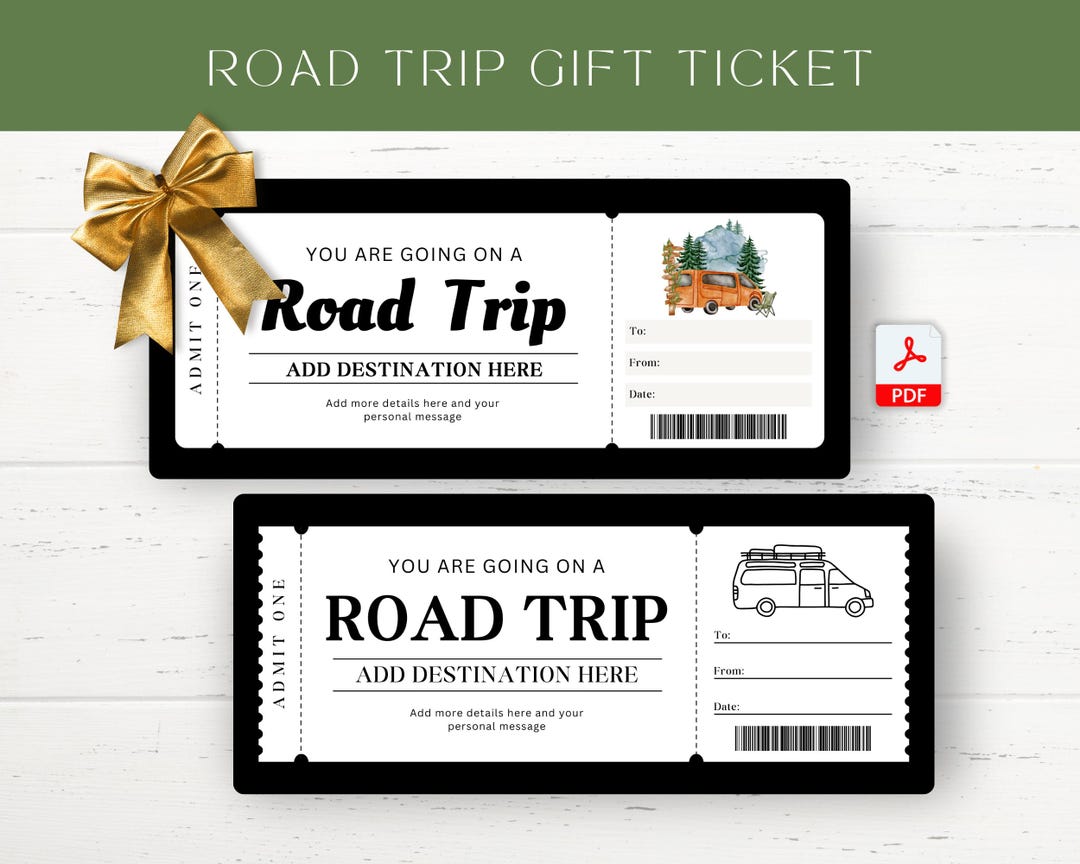Road Trip Gift Ticket Printable, Surprise Weekend Away Trip Voucher ...