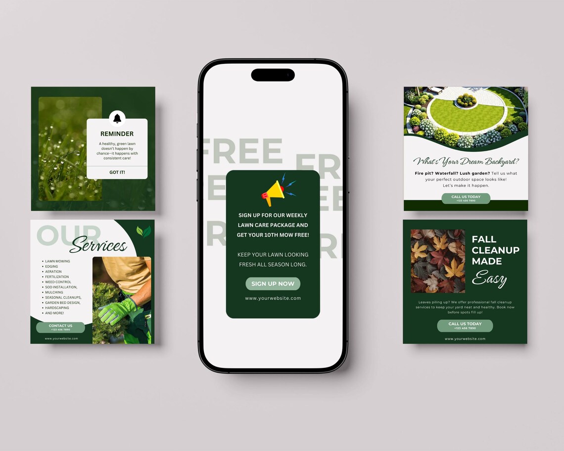 Landscaping & Lawn Care Instagram Post Templates, Yard Services ...