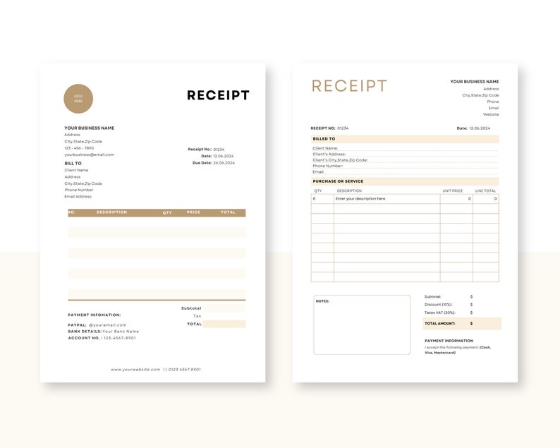 Editable Receipt Template, Printable Receipt Template, Order Form ...