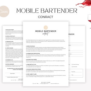Mobile Bar Contract Template, Canva Editable Bartender Contract, Mobile ...
