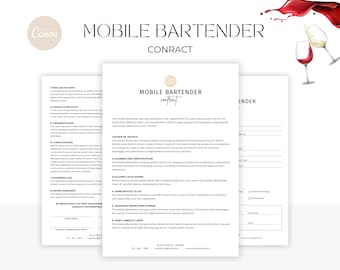 Mobile Bar Contract Template, Canva Editable Bartender Contract, Mobile ...