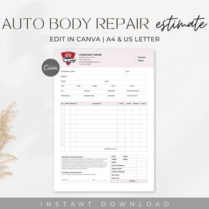 Editable Auto Body Repair Estimate Template, Auto Repair Estimate ...