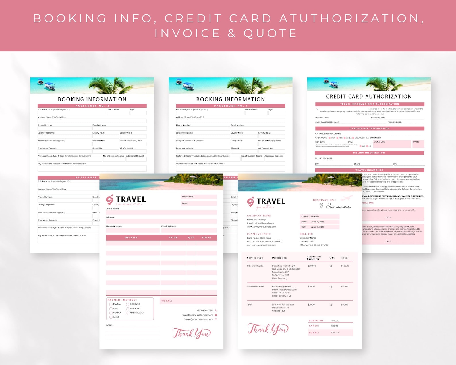 Pink-travel Agent Forms Bundle, Travel Business Forms, Travel Inquiry ...