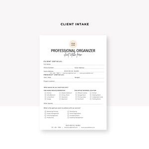 Editable Professional Organizer Contract Template, Client Intake Form ...