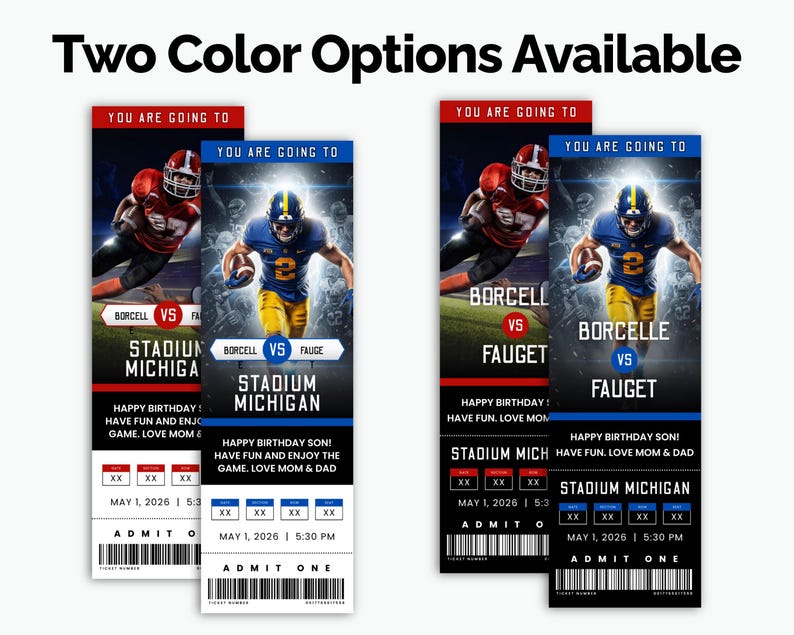Editable Football Ticket, Football Game Ticket Gift, Football Birthday ...