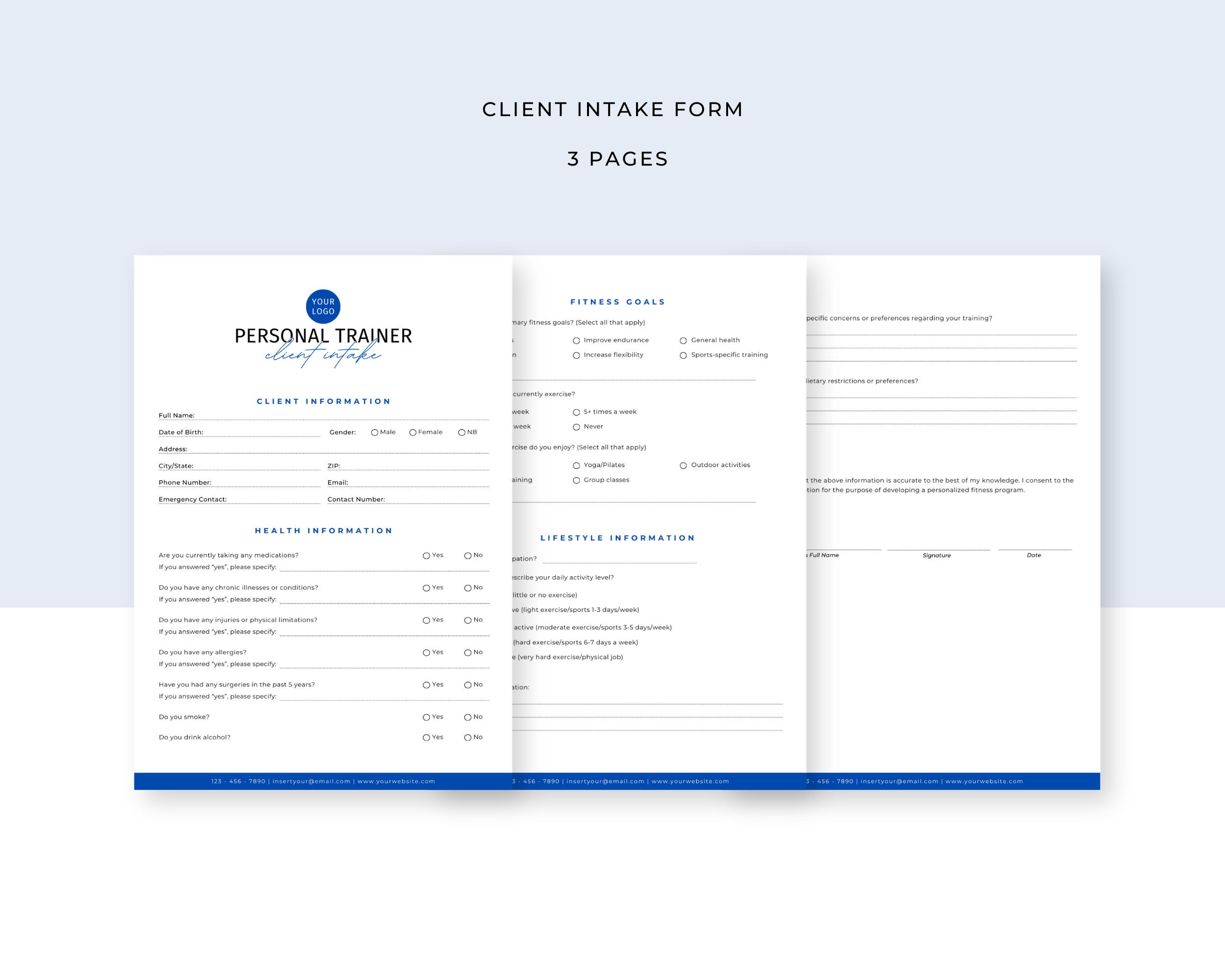 Editable Personal Trainer Client Intake Form, Personal Training ...