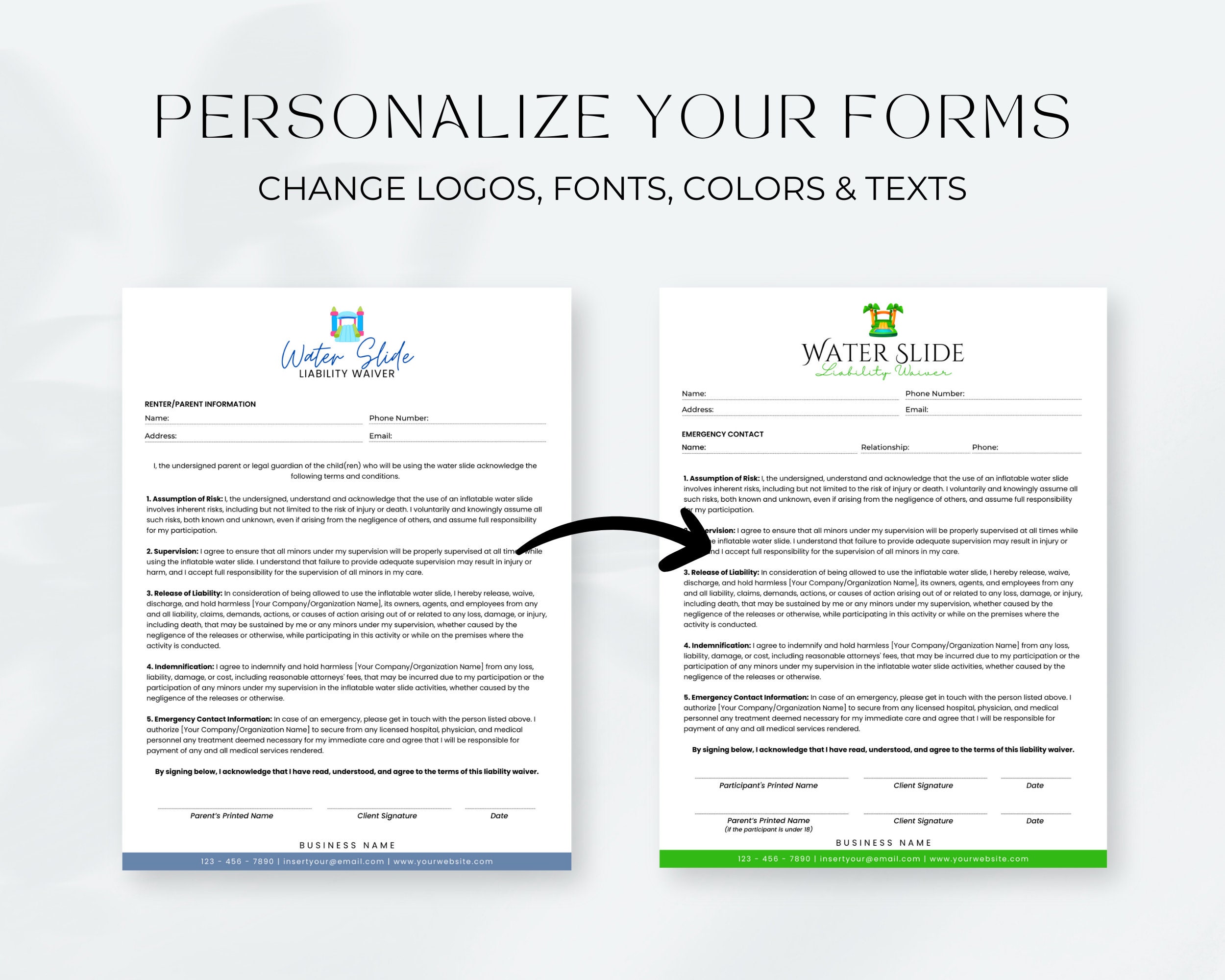 Inflatable Water Slide Liability Waiver, Waterslide Consent Form ...