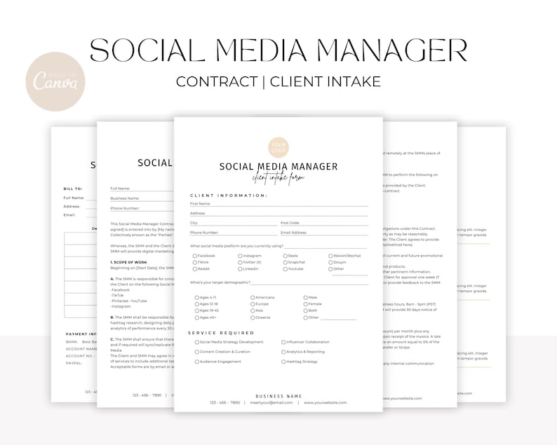 Freelance Social Media Manager Contract, Editable Social Media ...