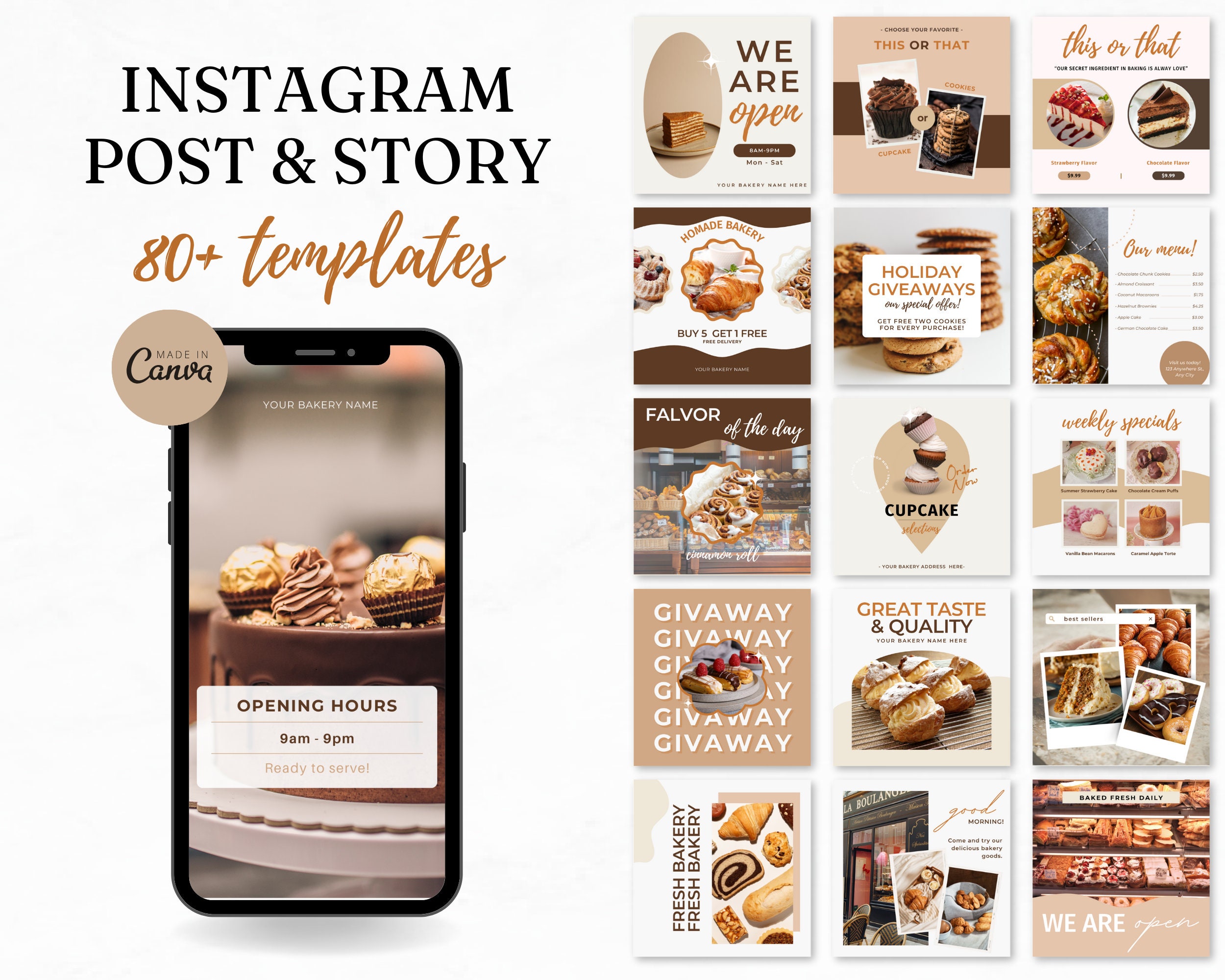 Bakery Instagram Templates, Cafe Instagram Template, Cake Shop, Bakery ...