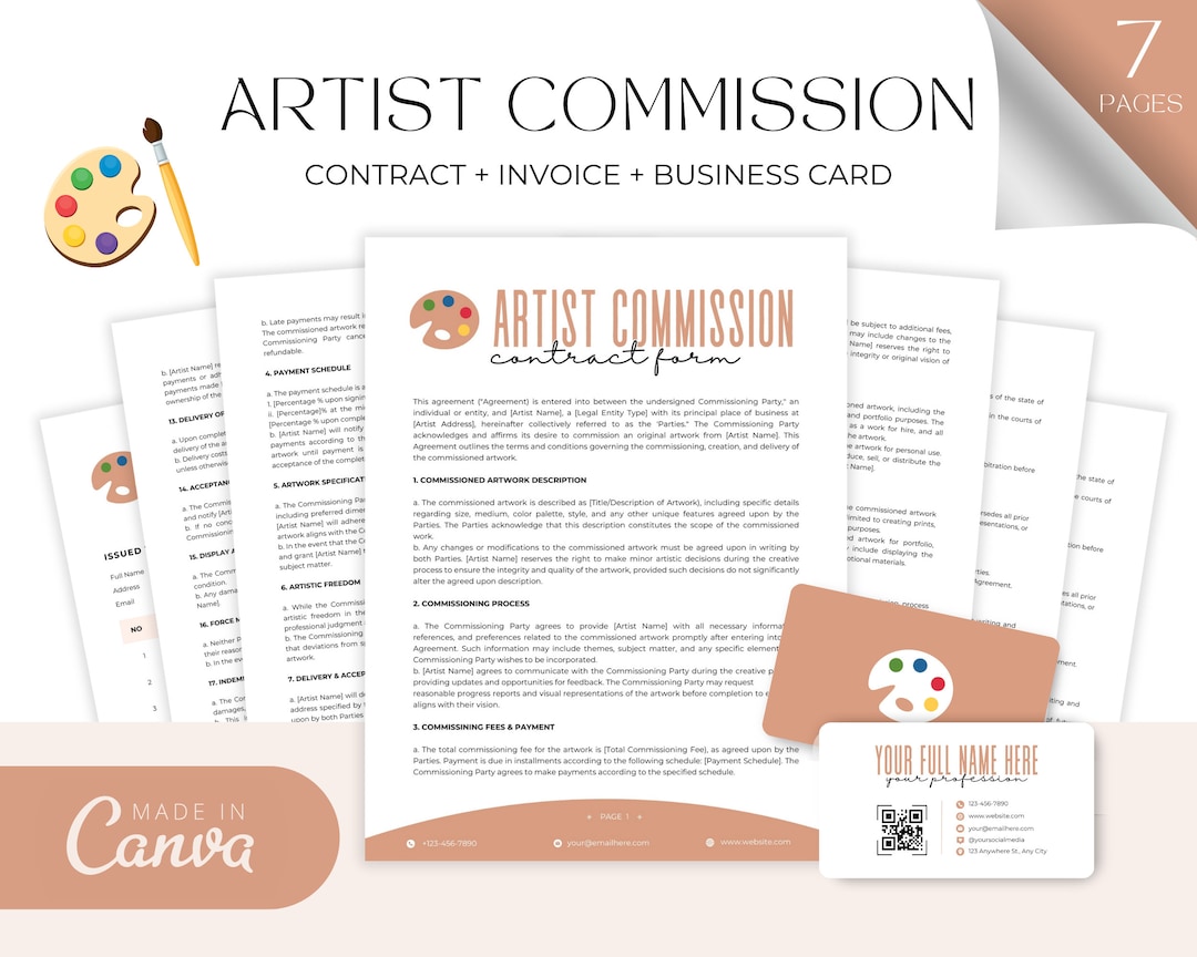 Artist Commission Contract, Editable Artist Contract Template ...