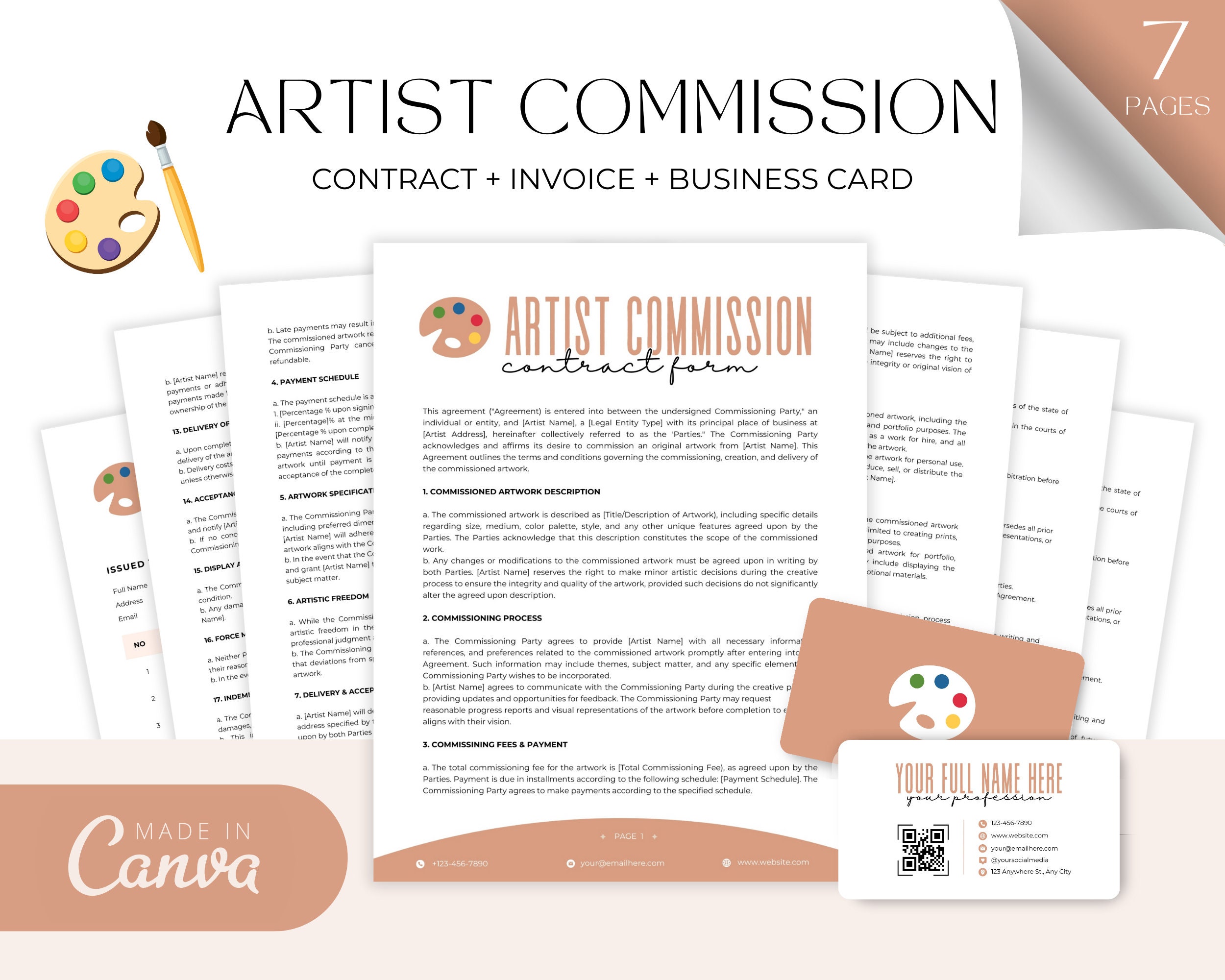 Artist Commission Contract, Editable Artist Contract Template ...