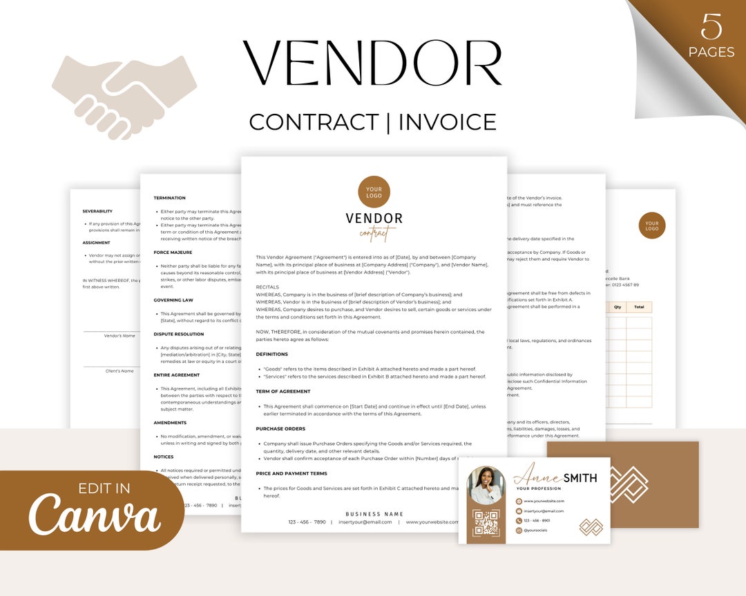 Vendor Contract, Editable Business Services Agreement Template, Vendor ...