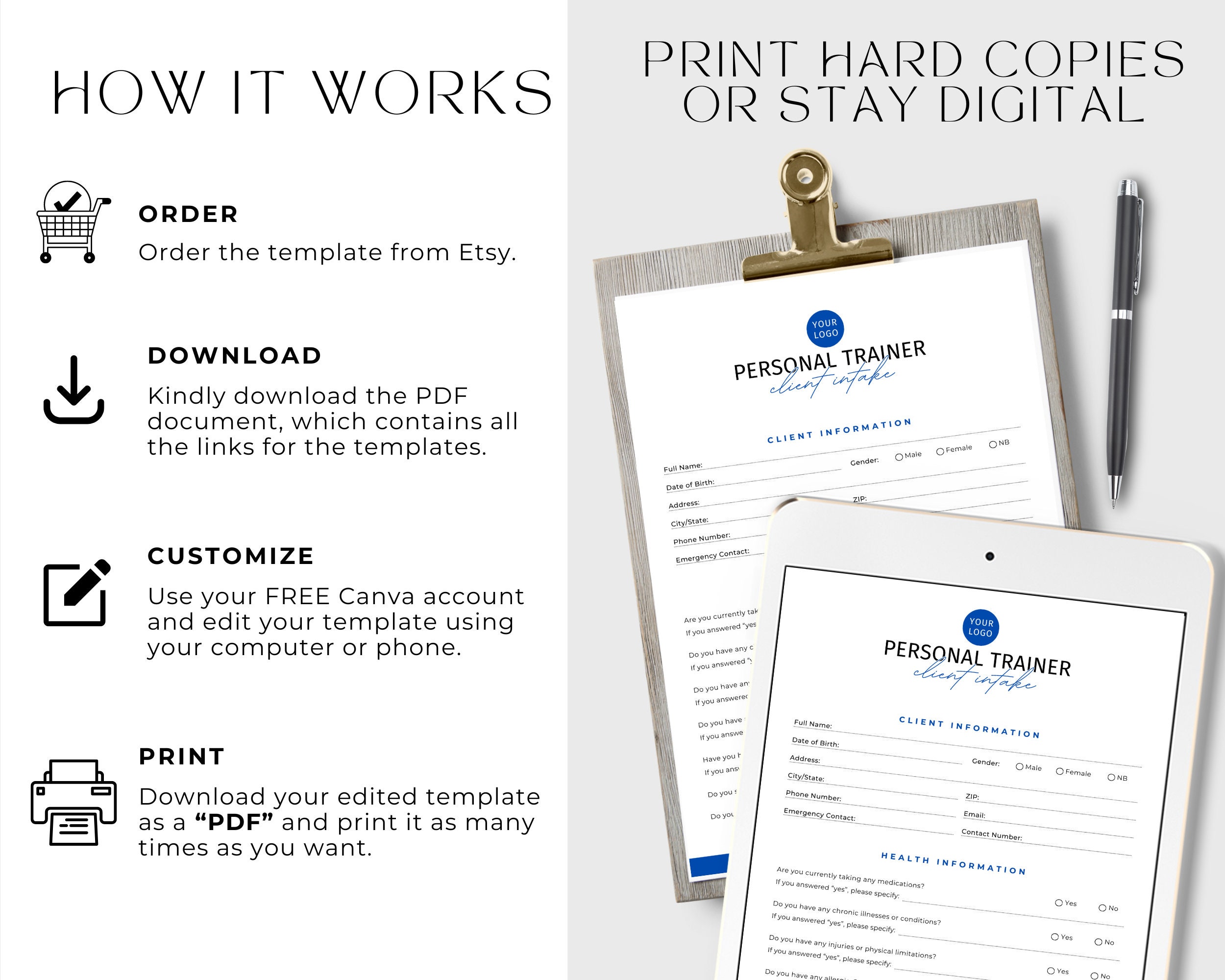Editable Personal Trainer Client Intake Form, Personal Training ...
