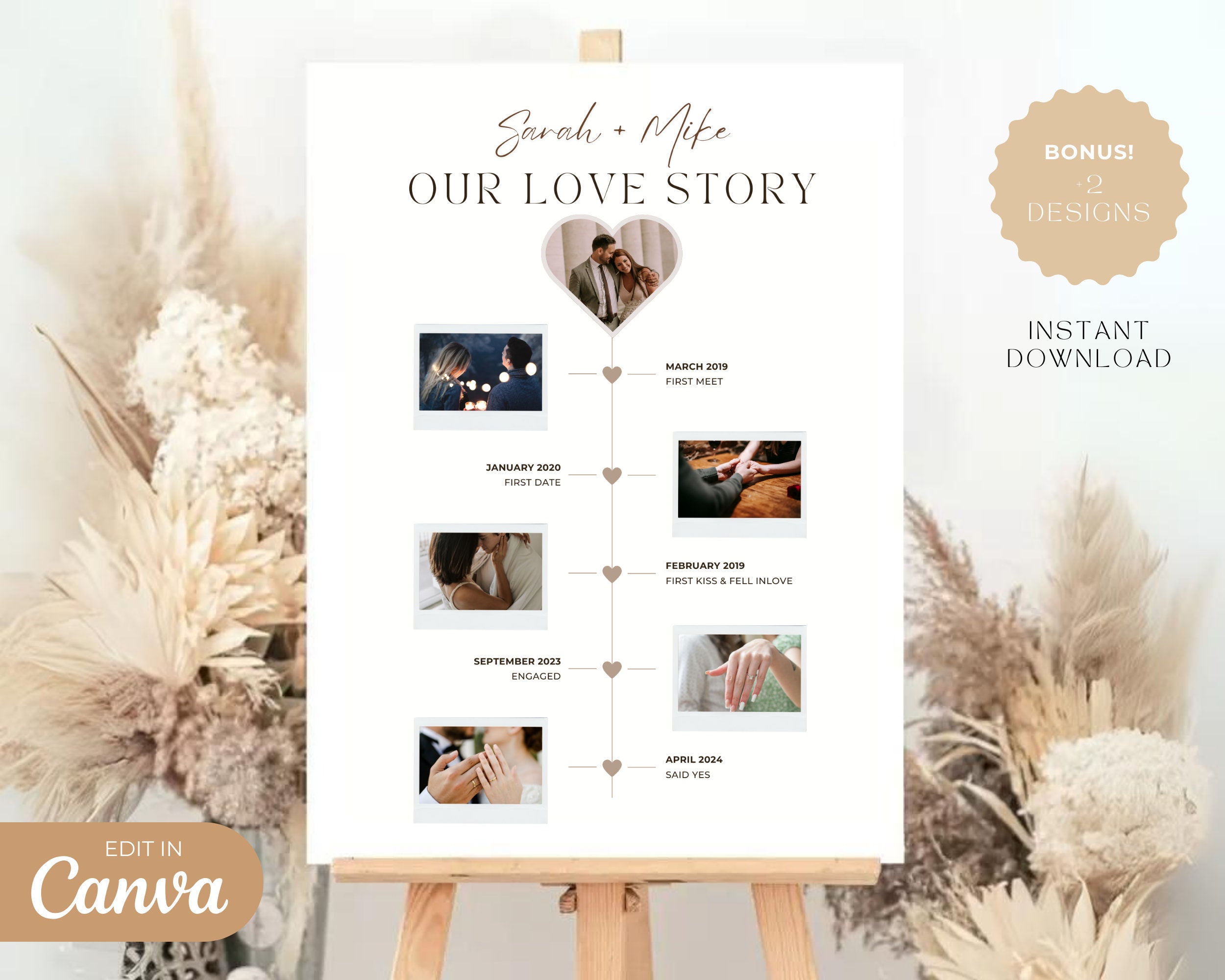 Our Love Story Wedding Sign Template With Photos, Wedding Reception ...