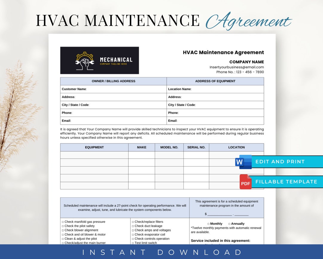HVAC Maintenance Agreement Template, Preventative Maintenance Agreement ...