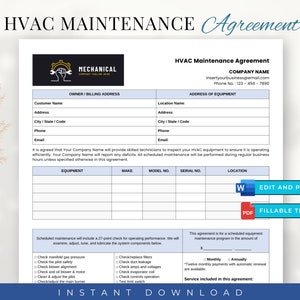 HVAC Maintenance Agreement Template, Preventative Maintenance Agreement ...