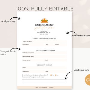 Daycare Enrolment Form, Childcare Enrolment Application Form, Daycare ...