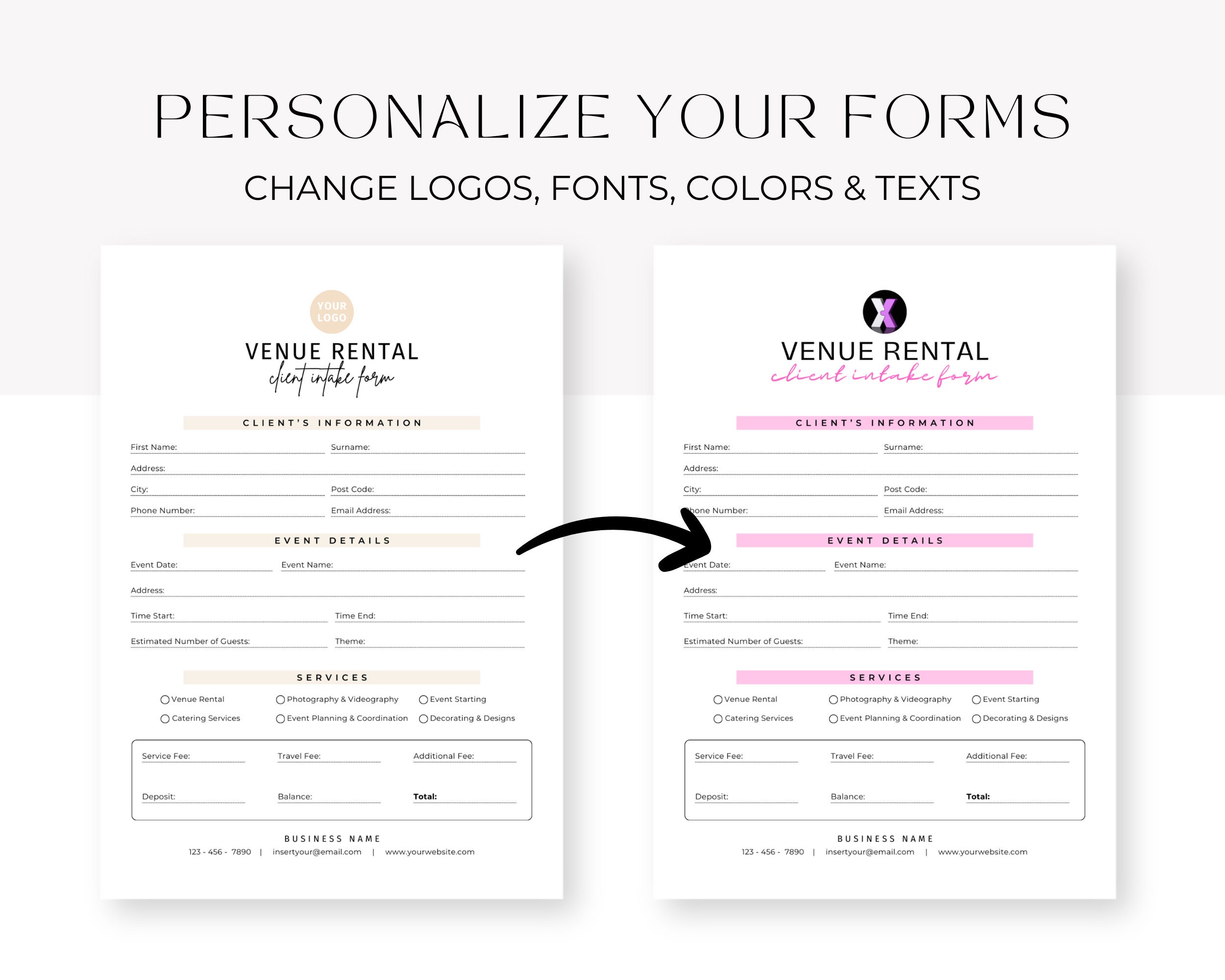 Venue Rental Forms Bundle, Wedding Venue Contract Template, Event ...